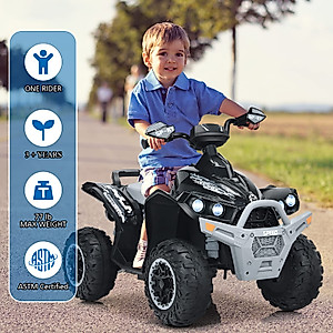 INFANS Kids Ride on ATV, 12V 4 Wheeler Quad Toy Vehicle with Music, Horn, High Low Speeds, LED Lights, Electric Ride On Toy, Battery Powered Wheels Car for Kids Over 3 Years Old (Black)