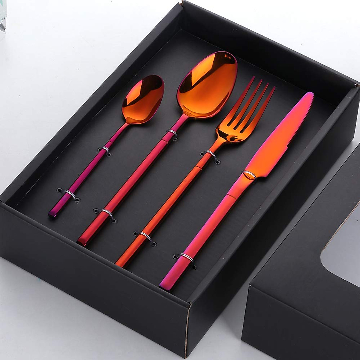 Buyer Star 20-Piece Silverware Set, Orange Flatware Cutlery Set, Stainless Steel 18/10 Utensil Forks Spoons Knives Set Service for 5 with Gift Box, Mirror Polished, Dishwasher Safe