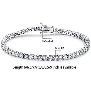 GMESME 18K White Gold Plated Cubic Zirconia Classic Tennis Bracelet 7.5 Inch