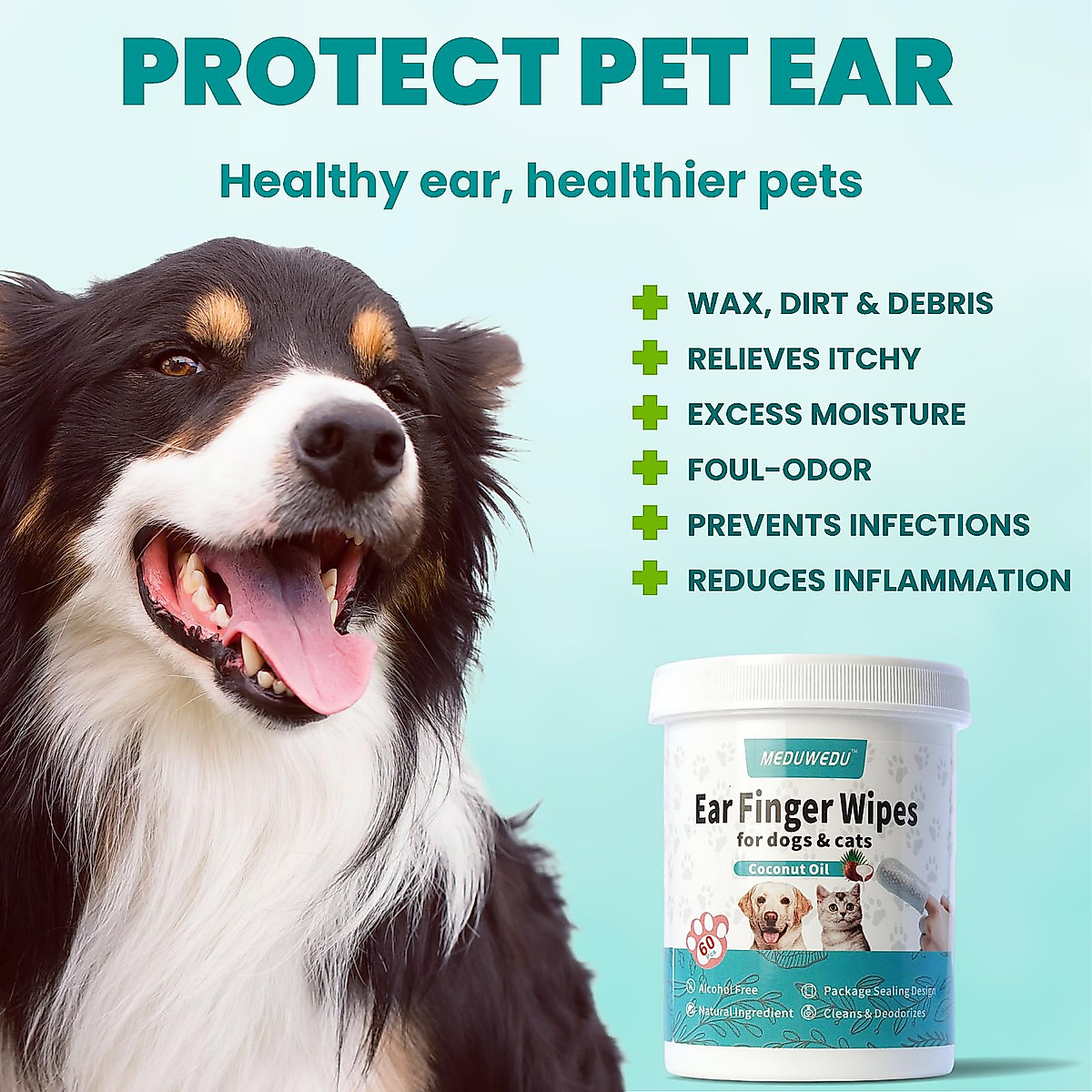 MEDUWEDU Ear Relief Finger Wipes & Dog Ear Cleaner & Eye Wipes& Dental Care Finger Wipes Kit