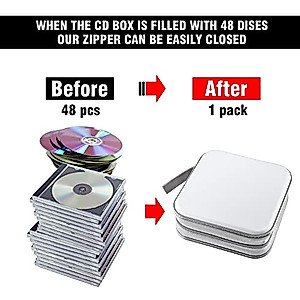 CD Case, Bivisen DVD Case Wallet Holder Binder 48 Capacity CD/DVD Cases Storage Holder Binder Organizer Wallet Book for Car Home Travel (White)