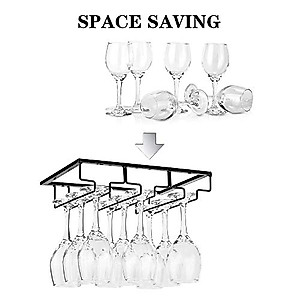 DreamiDeco Wine Glass Rack Under Cabinet Hanging Stemware Rack, Metal Wine Glass Holder Under Shelf for Bar Kitchen(Black, 3 rows 2 Pack)