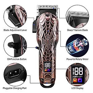 Hair Clippers Cordless Hair Trimmer for Men Barber Clippers with T-Blade Beard Trimmer 6 Guide Combs Fast-Charge, Haircut Machine for Barbers Family