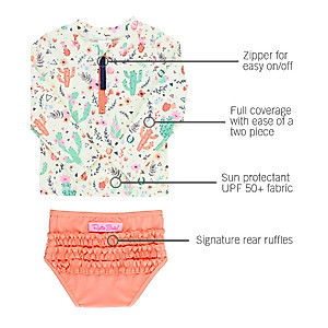 RuffleButts® Baby/Toddler Girls Desert Blossoms Long Sleeve Zipper Rash Guard Bikini - 18-24m