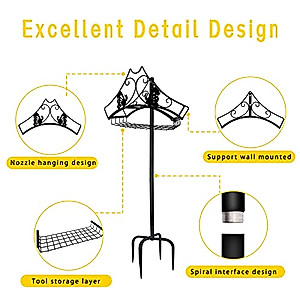 OUAIVANY Garden Hose Holder,Hose Holder Freestanding with Tools Storage Basket, Heavy Duty Detachable Hose Hanger for Patio Lawn Yard