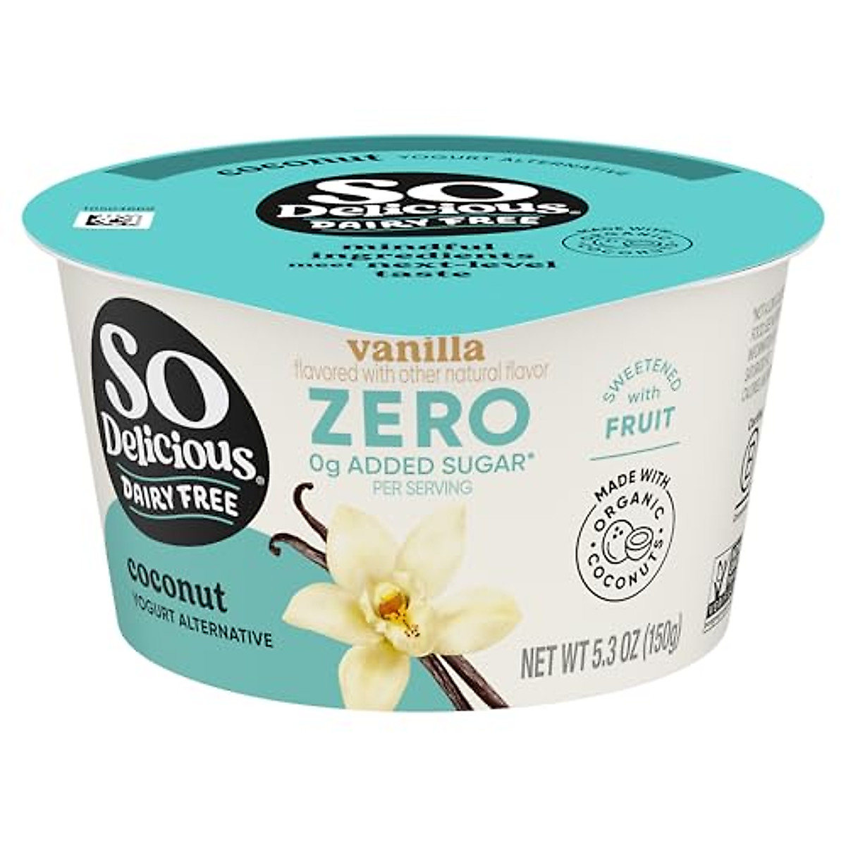So Delicious Dairy Free Coconut Milk Yogurt Alternative, 0g Added Sugar Vanilla, Vegan, Gluten Free, Non-GMO, Creamy Plant Based Vanilla Yogurt Alternative, 5.3 Oz Container