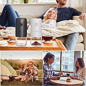 SPAOTREM Electric Coffee Grinders with Ceramic Cone Grinder Coffee Bean Grinder, Adjustable Coarseness, Type-C Portable Rechargeable Electric Espresso Coffee Grinder 30g (White)