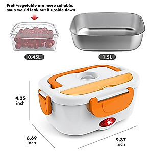 COCOBELA Electric Lunch Box Food Heater, Portable Food Warmer for Car Truck Home Work Adults Food Heating, Leak Proof, 1.5L Removable 304 Stainless Steel Container, 110V/12V/24V