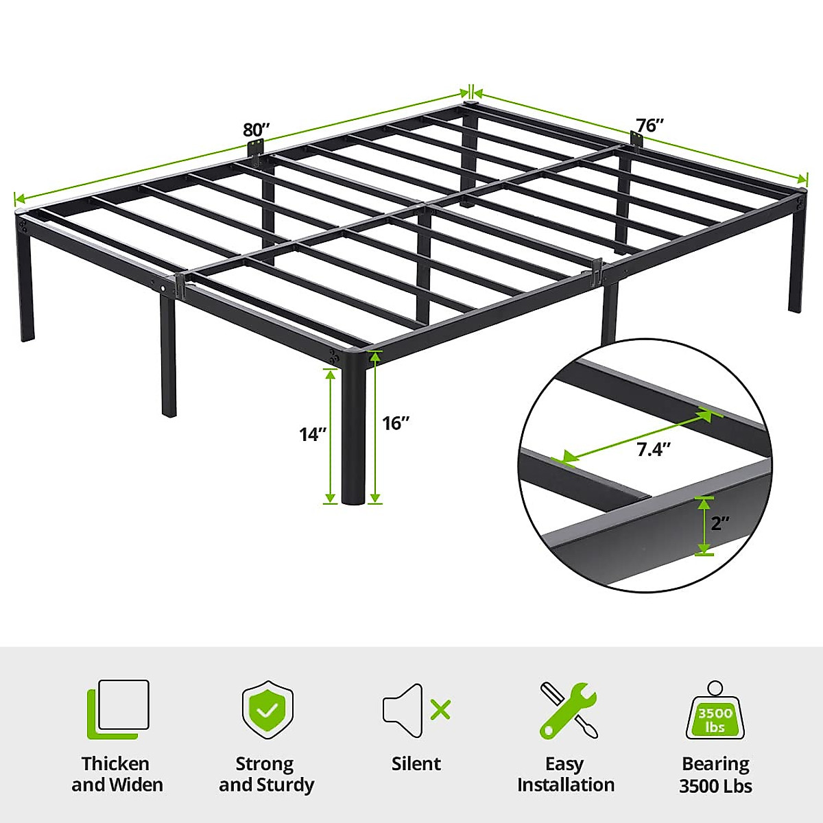 TATAGO 16 Inch Metal Platform Bed Frame with Anti-Collision Round Legs, 3500lbs Heavy Duty Mattress Foundation, Easy Assembly/Silent/Anti-Shake/Non-Slip/No Box Spring Needed, King