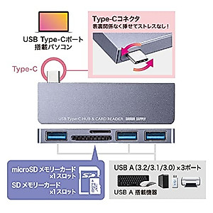 Sanwa Supply USB-3TCHC18GY USB Type-C Hub (with Card Reader)