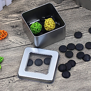 6-Pack of 8 Ounce Metal Box Square Rectangle Storage Tin Container Set with Large Clear Window Lids 3.6 x 3.6 Inches base x 2.4 inches tall