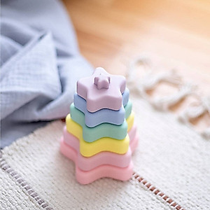 Baby Step Silicone Baby Stacking Rings - Teething Rings Toy, Star Shaped Soft Sensory teether, Early Developmental Educational Baby Travel Toy 6 Pieces Portable Montessori Toys