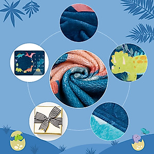 Whaline Baby Monthly Milestone Blanket Dinosaur Theme Newborn Photography Photo Prop Blanket Flannel Nap Mat Backdrop with 2 Frames Cartoon Baby Growth Photo Blanket for Girl Boy Shower Gift, 50 x 40