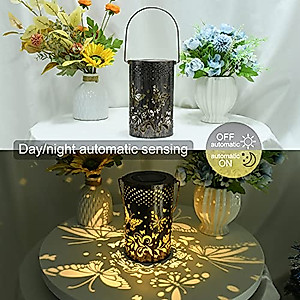 LISGHTJS Solar Lanterns Outdoor Waterproof Hanging 2 Pack Butterfly Solar Powered Gardon Lantern,Hollowed-Out Metal Lantern Outdoor Decorative Lights for Yard, Lawn Porch Pathway, Landscape