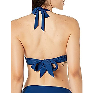 Amazon Essentials Women's Light-Support Tie Halter Bikini Swimsuit Top (Available in Plus Size), Dark Navy, Large