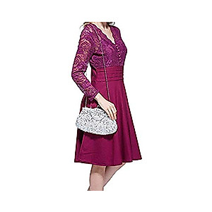 Tmore Beaded Sequin Design Flower Evening Purse Large Clutch Bag (Silver)