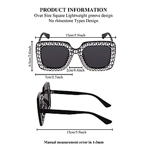 Frienda Oversize Square Glitter Sunglasses Sparkly Sunglasses Retro Thick Frame Sunglasses