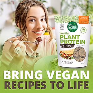 Plant Basics - Hearty Plant Protein - Unflavored Strips, 1 lb, Non-GMO, Gluten Free, Low Fat, Low Sodium, Vegan, Meat Substitute