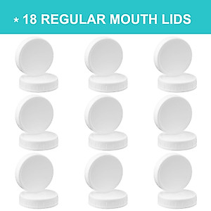 [18 Pack] Plastic REGULAR Mouth Mason Jar Lids for Ball, Kerr and More - White Plastic Storage Caps for Mason/Canning Jars