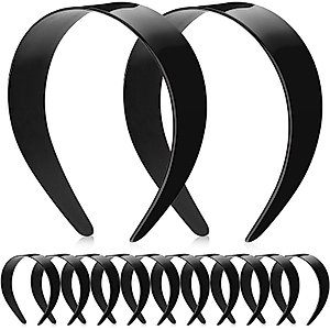 Chuangdi 12 Pieces Plastic Headbands Wide Hard Plain Craft Headband Plastic Hairband for DIY Hair Accessories Women(2 Inch,Black)