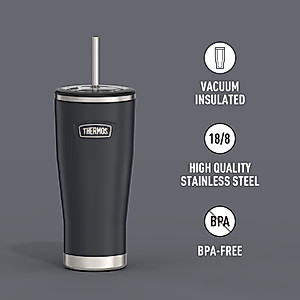 THERMOS ICON SERIES Stainless Steel Cold Tumbler with Lid and Straw - 24 Ounce, Granite - Vacuum Insulated Tumbler