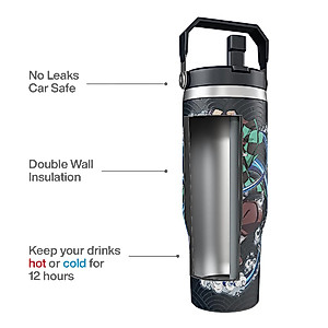 Demon Slayer Kimetsu No Yaiba Tanjiro Tumbler with Lid, 30 Oz Water Cup, Vacuum Insulated, Anime Water Bottle, Reusable Insulated Stainless Steel tumbler for Water, Iced Tea or Coffee