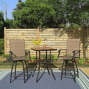 PHI VILLA Patio Swivel Bar Stools Set of 2, Outdoor Bar Height Patio Stools & Bar Chairs with High Back and Armrest, All-Weather Textilene Patio Furniture for Deck Lawn Garden