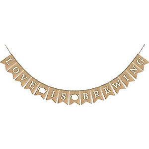 SWYOUN Burlap Love is Brewing Banner Tea Coffee Themed Bar Bridal Shower Supplies Wedding Engagement Party Garland Decoration