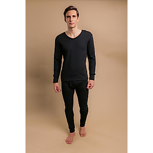 Cottonique Hypoallergenic Men's Thermal Base Layer Long Sleeve Made from 100% Organic Cotton (M, Black)