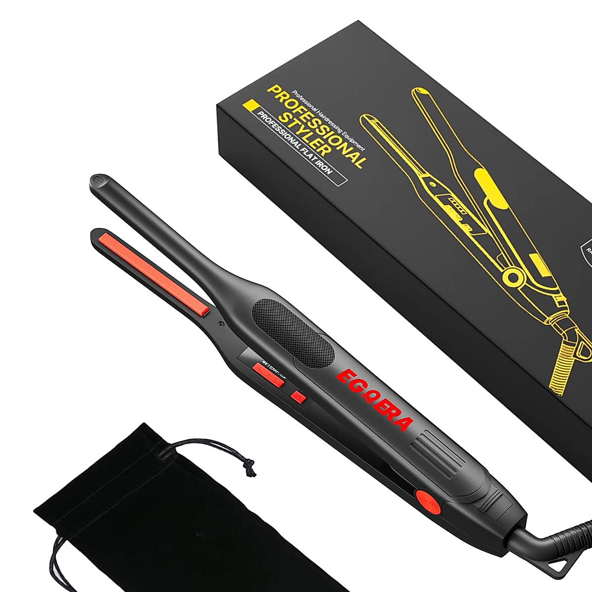 Mini Flat Iron, EGOERA Pro 2 in 1 Pencil Hair Straightener and Curler for Women Short Hair and Men Beard