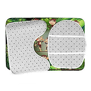 WONDERTIFY Monkeys Bathroom Antiskid Pad Doing Different Things in The Jungle 3 Pieces Bathroom Rugs Set, Bath Mat+Contour+Toilet Lid Cover