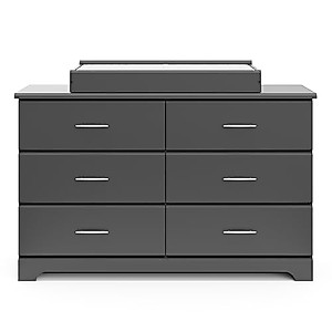 Storkcraft Brookside 6 Drawer Double Dresser (Gray) – GREENGUARD Gold Certified, Dresser For Nursery, 6 Drawer Dresser, Kids Dresser, Nursery Dresser Drawer Organizer, Chest of Drawers