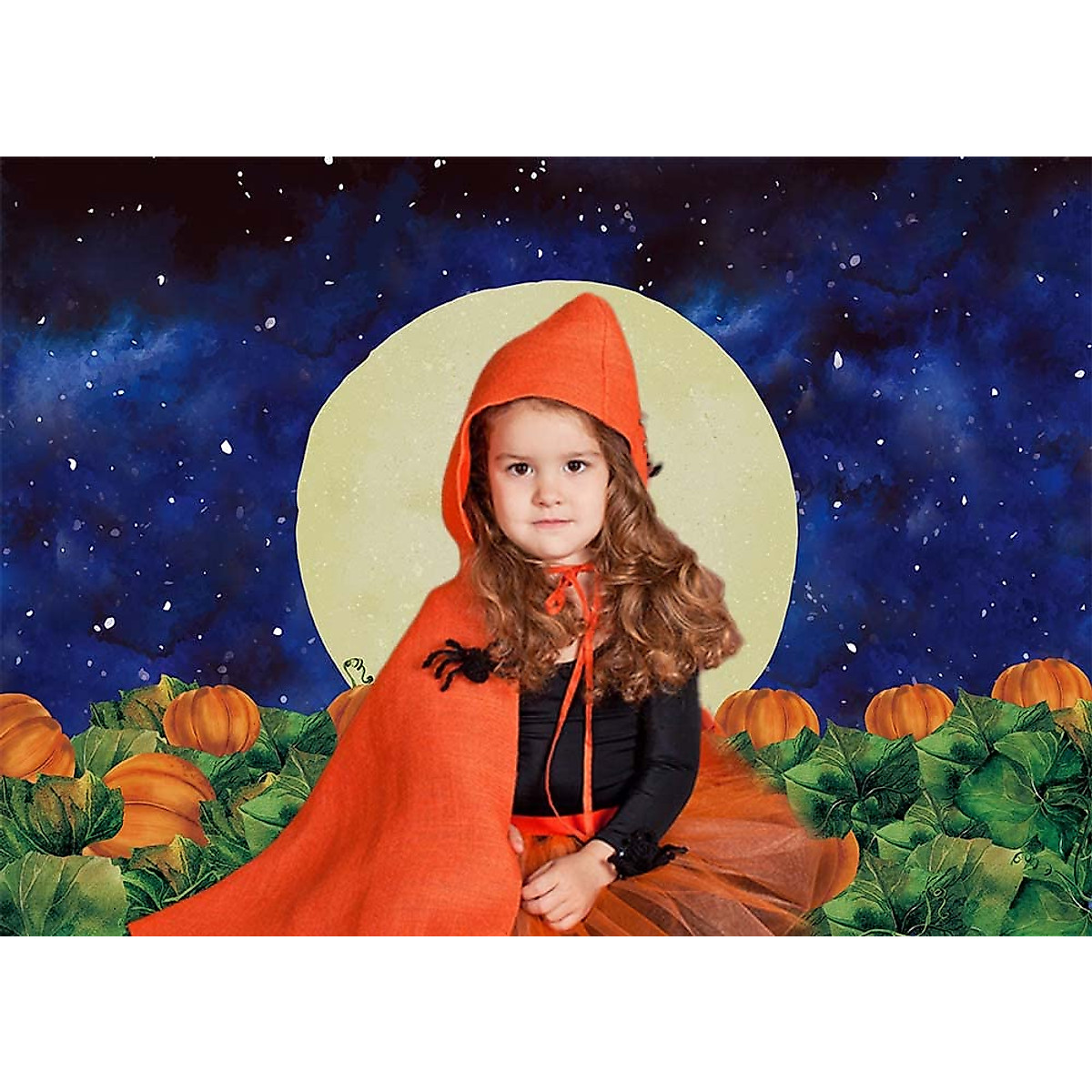 8x6ft Halloween Pumpkin Field Photography Backdrop Starry Sky Night Moon Halloween Background for Kids Baby Shower Birthday Party Autumn Banner Photo Booth, 8x6ft(240x180cm)