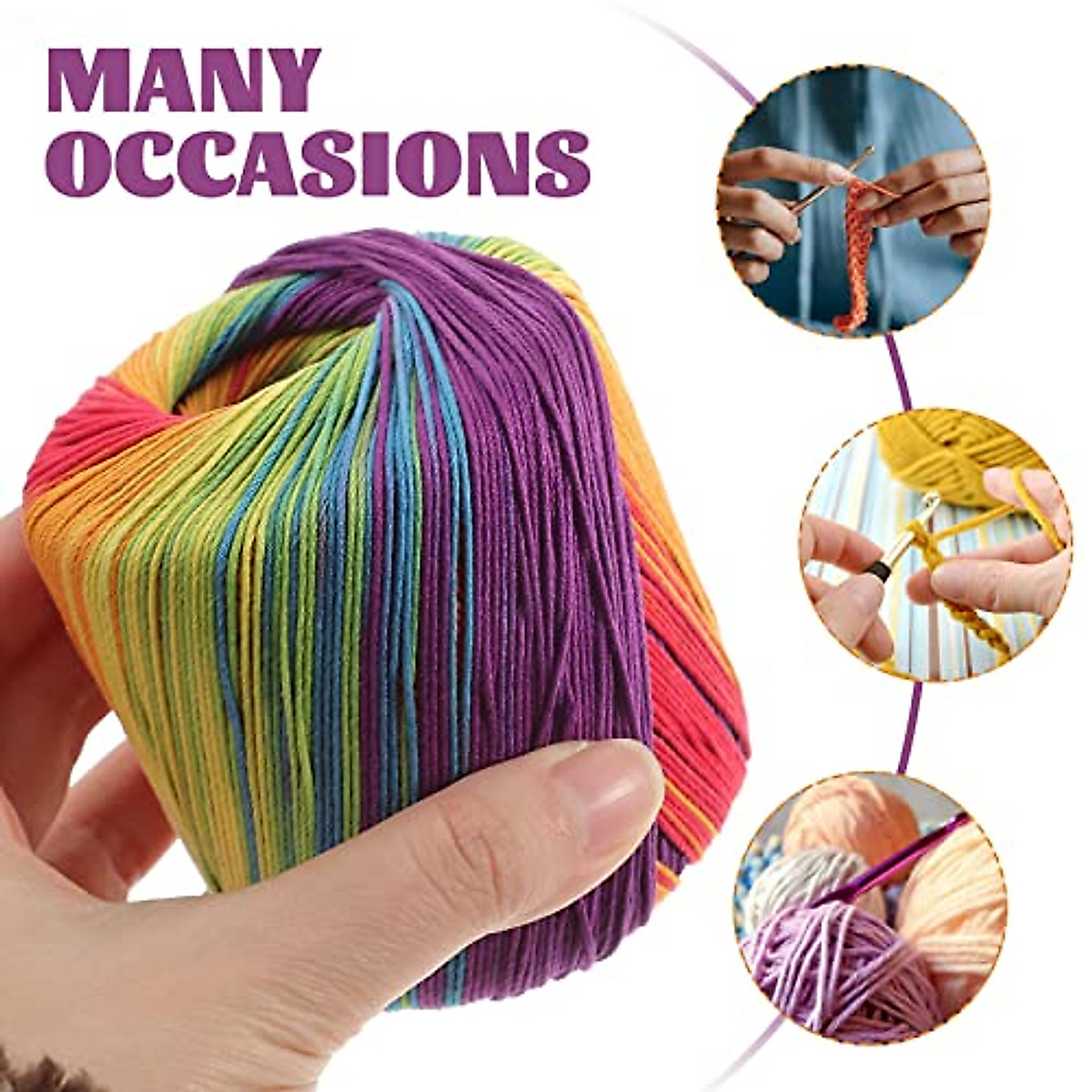 TEHAUX Rainbow Soft Yarn, 1 Roll 133m Cotton Thread Balls Yarn Multi Colored Knitting Yarn for Crocheting Knit Hand Embroidery