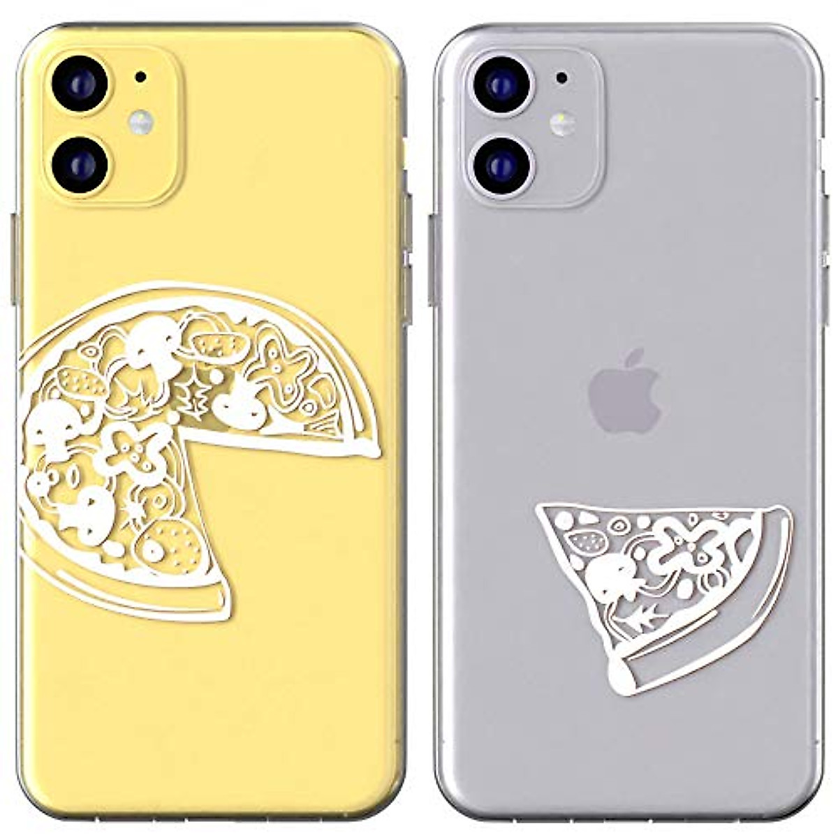 Toik Matching Couple Cases for Apple iPhone 11 Pro Xs Max Xr 10 X 8 Plus 7 6s 5s SE Cover Girlfriend Cute Anniversary Boyfriend Sketch Slice Pizza Slim Drawing Design Simple BFFs Protective Flexible