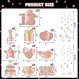 36PCS Pink Rose Gold 13th Birthday Decorations Hanging Swirls for Girls, Happy 13th Birthday Party Supplies Vintage 2012 Foil Swirls,Thirteen Years Old Birthday Ceiling Hanging Decorations Party Decor