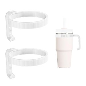 2pcs Tumbler Handle for Stanley 14oz Quencher H2.0 Flowstate Tumbler, 14oz Tumbler Handle Attachment Anti-Slip Improved Grip Car Cup Holder Friendly for Cup Accessories (White)