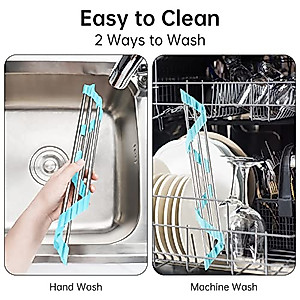 Tomorotec Aqua Triangle Roll-Up Dish Drying Rack for Sink Corner - Small, Foldable, Stainless Steel, Multipurpose Kitchen Drainer Caddy, Trivet, Rustproof Organizer, Storage Shelf and Space Saver