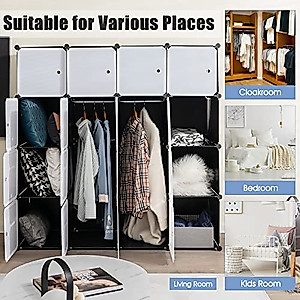 Tangkula 16 Cubes Portable Wardrobe Closet, Combination Bedroom Dresser Armoire with Hanging Sections, Cube Storage Organizer for Hanging Clothes, DIY Closet Cabinet for Books, Toys, Shoes