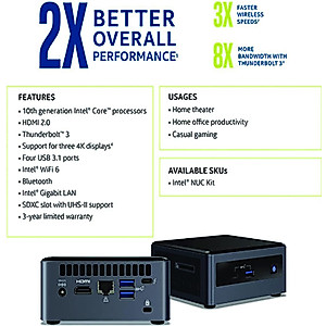 Intel NUC 10 Mini Performance Kit (32GB RAM, 1TB SSD, Core i7-10710U, UHD Graphics) Booksize Business Home Gaming PC Desktop, RJ45, Wi-Fi 6, 3-YR Warranty, IST Cable, Win 11 Pro, BXNUC10i7FNHN