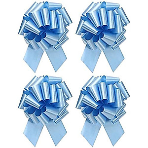 Extra Large Light Blue Gift Wrap Pull Bows - 8" Wide, XL Light Blue Ribbon Big Pull Flower Bows for Baby Shower and Birthday Gifts and Presents, Set of 4 (Light Blue)