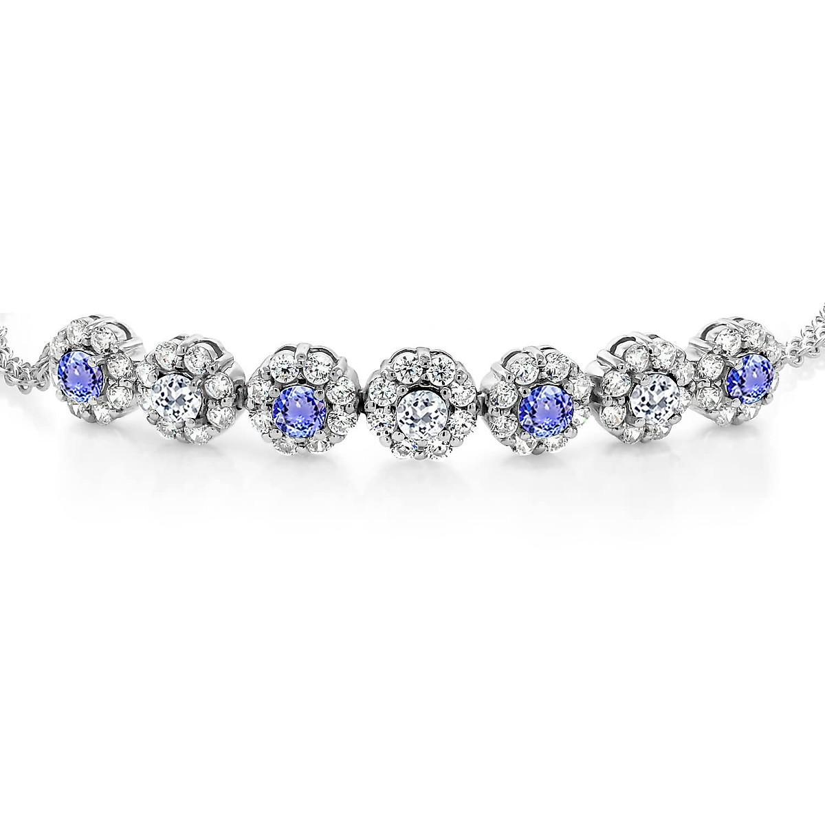 Gem Stone King 925 Sterling Silver Blue Tanzanite and White Topaz Tennis Bracelet For Women (2.21 Cttw, Gemstone December Birthstone, 7 Inch with 2 Inch Extender)
