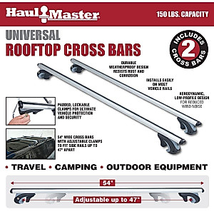 Universal Aluminum Rooftop Set of Cross Bars Racks Holds up to 150 lbs Aerodynamic, Low-Profile Haul Master