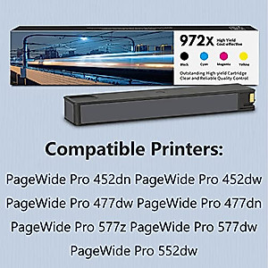 972X Black/Cyan/Magenta/Yellow High Yield Toner Set (4-Pack): Replacement for HP 972X Ink Cartridges Works with PageWide Pro 452 Series, 477 Series, 552dw, 577 Series