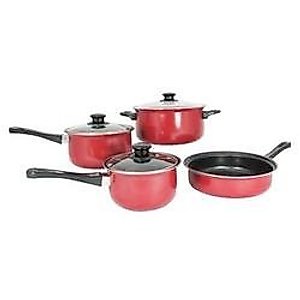 Imperial Home 7 Pc Carbon Steel Nonstick Cookware Set, Pots & Pans Set, Cooking Utensils, Cooking Set, Home Essentials, Kitchen Essentials, Frying Pan & Dutch Ovens (Red)