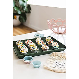 The Silicone Kitchen Reusable Silicone Baking Cups Silicone Muffin Liners for Cupcakes - BPA Free (24 Pack, Mini, Pink Gray Blue)