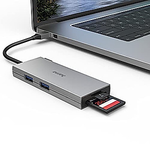 Hama USB C Hub 6 Ports (Multiport Adapter 1x HDMI 4K, 2X USB-A, 1x USB-C for Transfer Data and Charging with PD, 2X Card Reader SD and microSD, USB C Adapter 6-in-1 for Office, Home Office) Aluminium