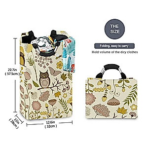Kigai Owls Flowers Laundry Basket Large Collapsible Waterproof Laundry Hamper with Handles Portable Storage Basket Dirty Clothes Toys Organizer for College Dorms, Nursery, Bathroom