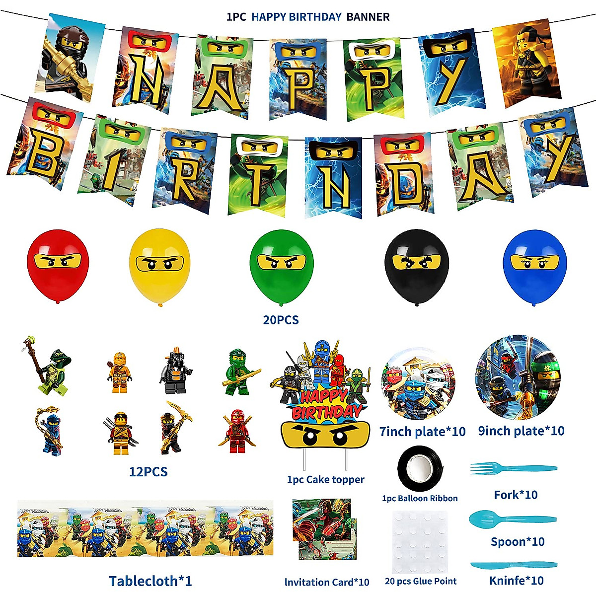 Heidaman Ninja Birthday Party Supplies Ninja Party Supplies Ninja Birthday Decorations Set Include Ninja Banners Balloons Cake Plates Ninja Tablecloth Cake Toppers(115pce)