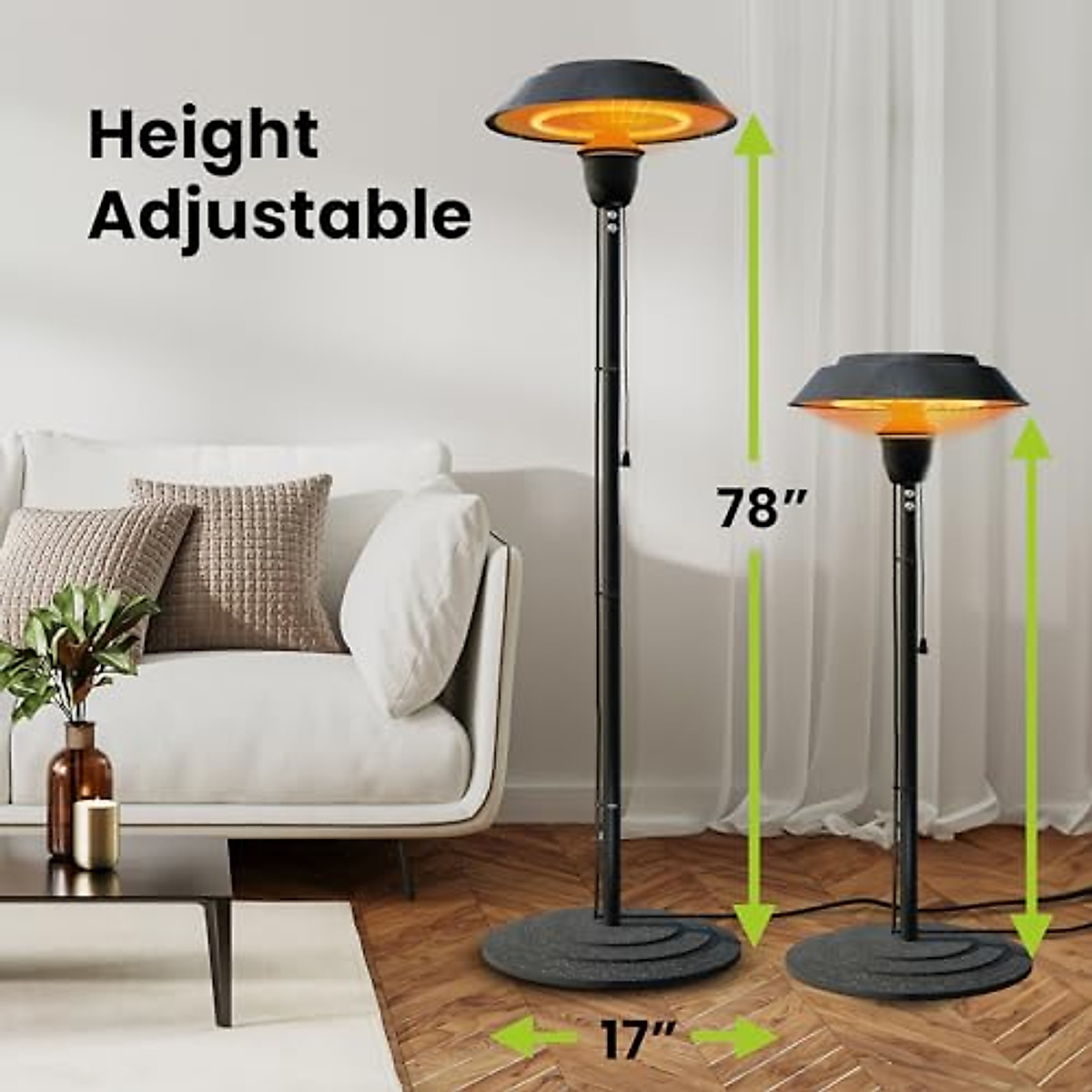 Indoor/Outdoor Infrared Electric Patio Heater - 1500W with Tip-Over Protection and Easy Assembly, Waterproof for Garden, Balcony & Garage Use, Perfect for BBQs and Outdoor Parties! (EPH-BLK)